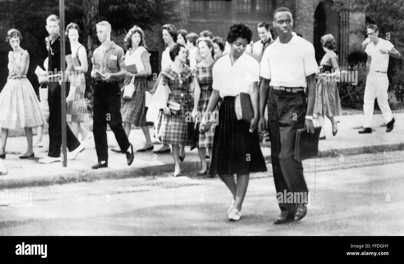 SCHOOL DESEGREGATION, 1957. /nElizabeth Eckford (left) and Jefferson ...