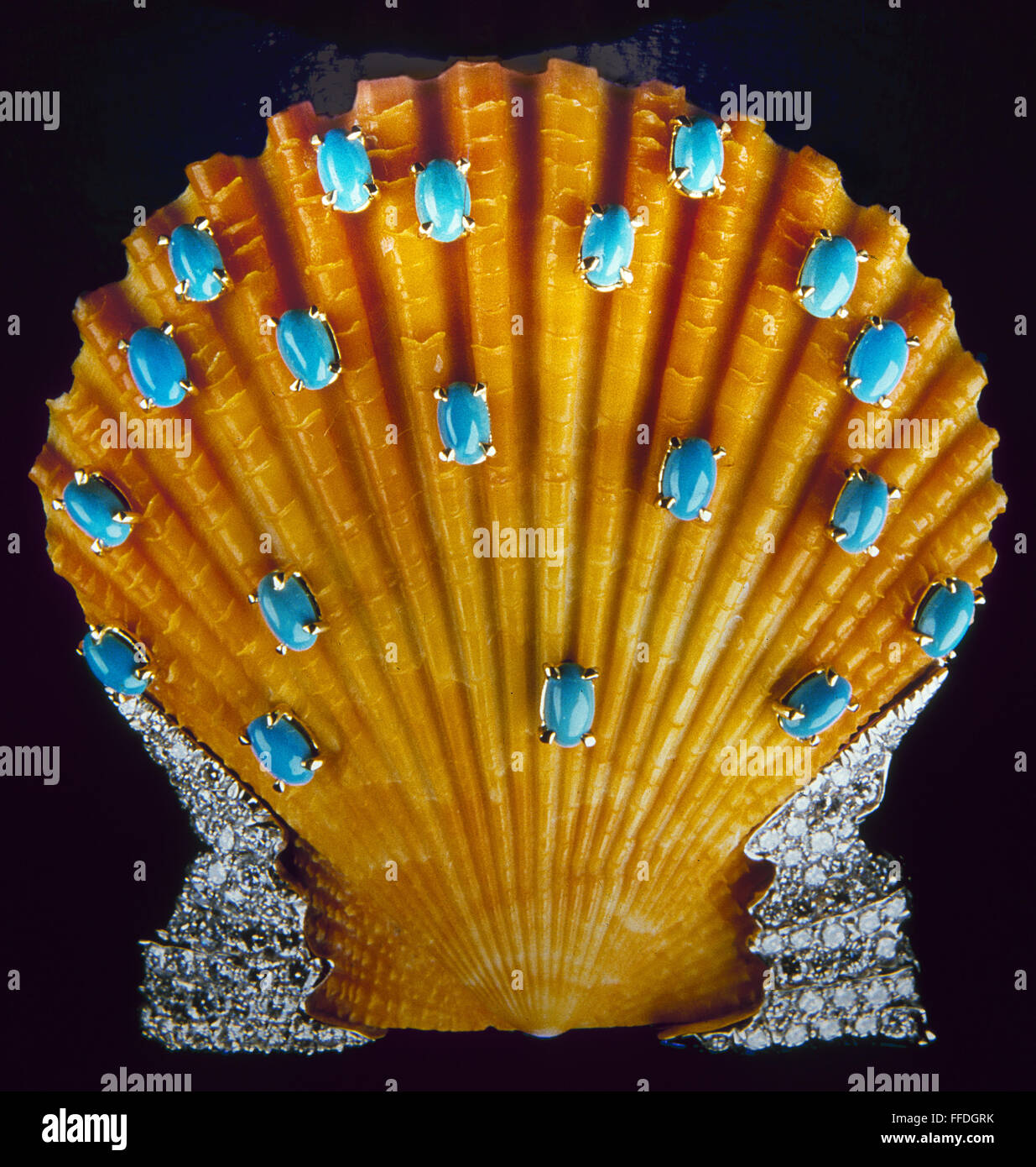 JEWELED SCALLOP SHELL. /nScallop shell set with turquoises and diamonds ...