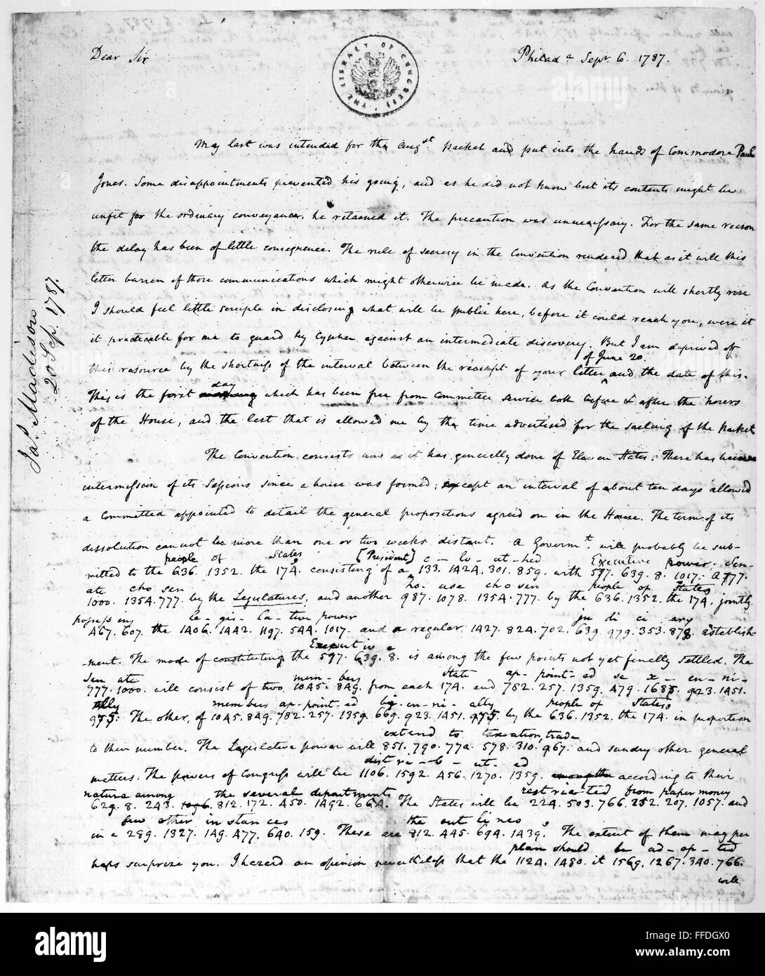 MADISON TO JEFFERSON, 1787. /nLetter of James Madison from the ...