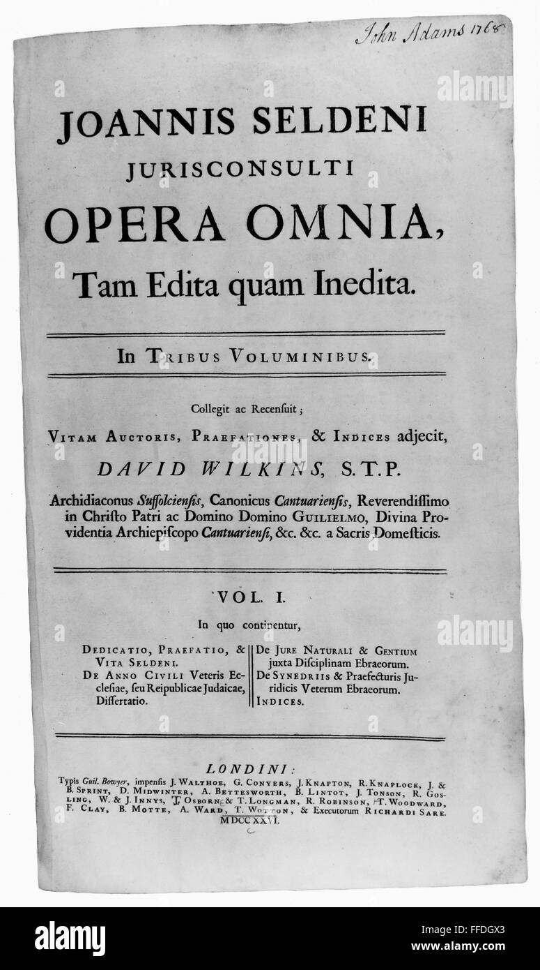 SELDEN: COMPLETE WORKS. /nTitle page of John Selden's complete works ...