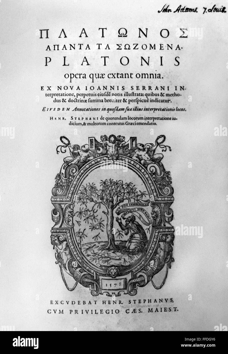 PLATO: TITLE PAGE. /nTitle page of a volume of Plato's works owned by U ...