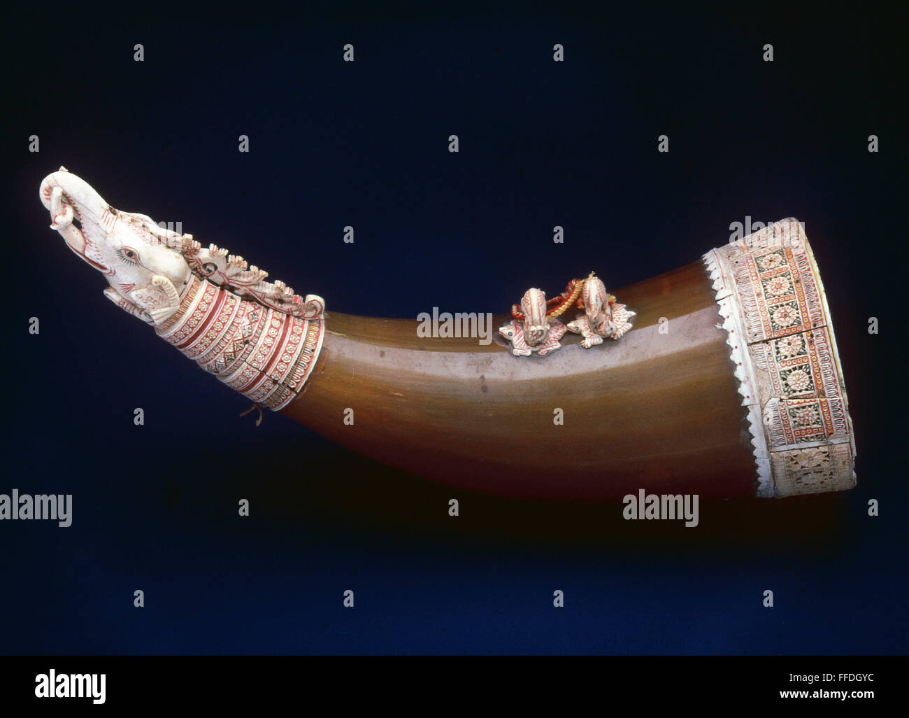 INDIAN POWDER HORN. /nPowder horn decorated with an ivory elephant at ...