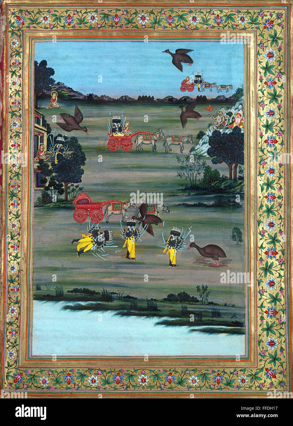 INDIA: RAMAYANA, 1813. /nThe demon Ravana, in yellow, abducts Sita. At ...