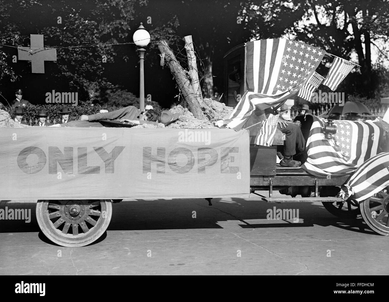 RED CROSS PARADE, 1917. /nFloat depicting a wounded soldier under ...