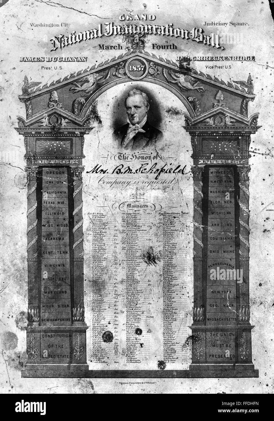 JAMES BUCHANAN, 1857. /nInvitation to the inaugural ball of James ...