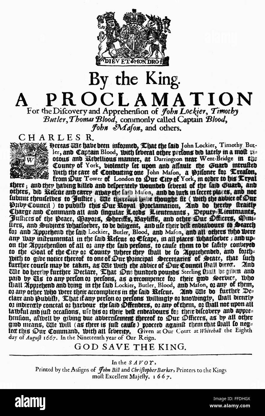 CHARLES II: WARRANT, 1667. /nWarrant issued by King Charles II of ...