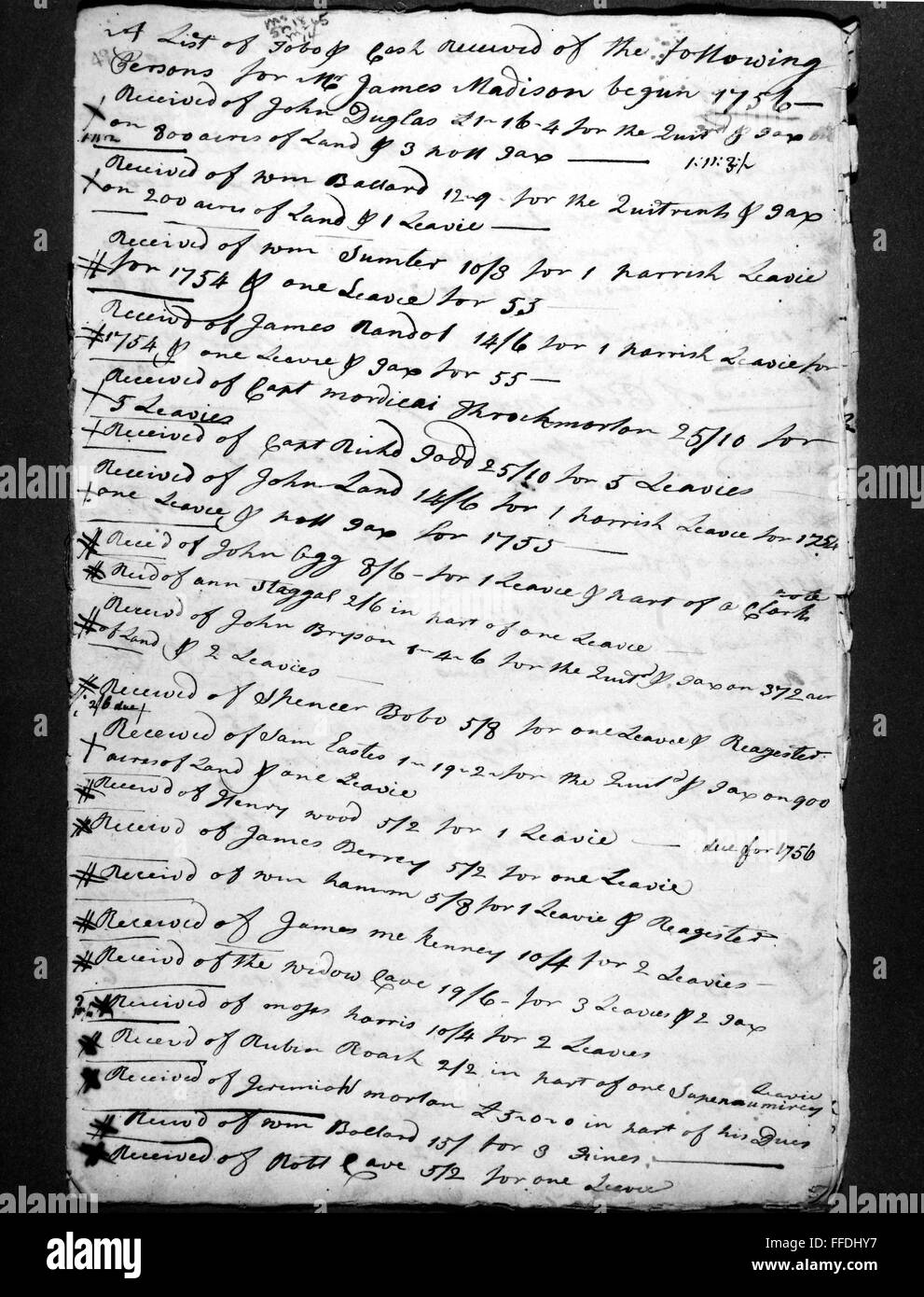 MADISON: ACCOUNT BOOK. /nA page from the account book of James Madison ...