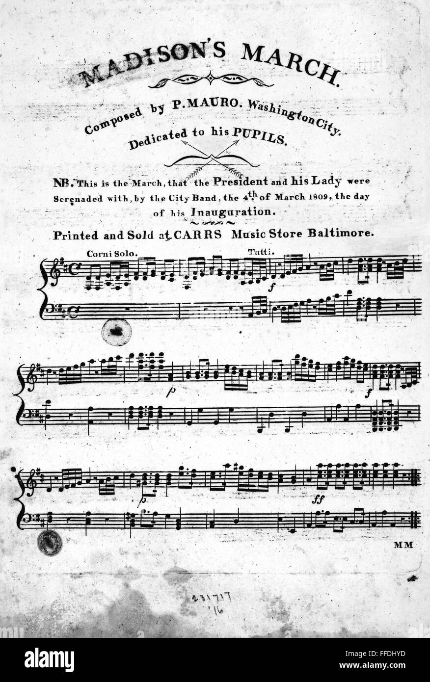 MADISON: INAUGURATION. /n'Madison's March.' Sheet music for the song ...