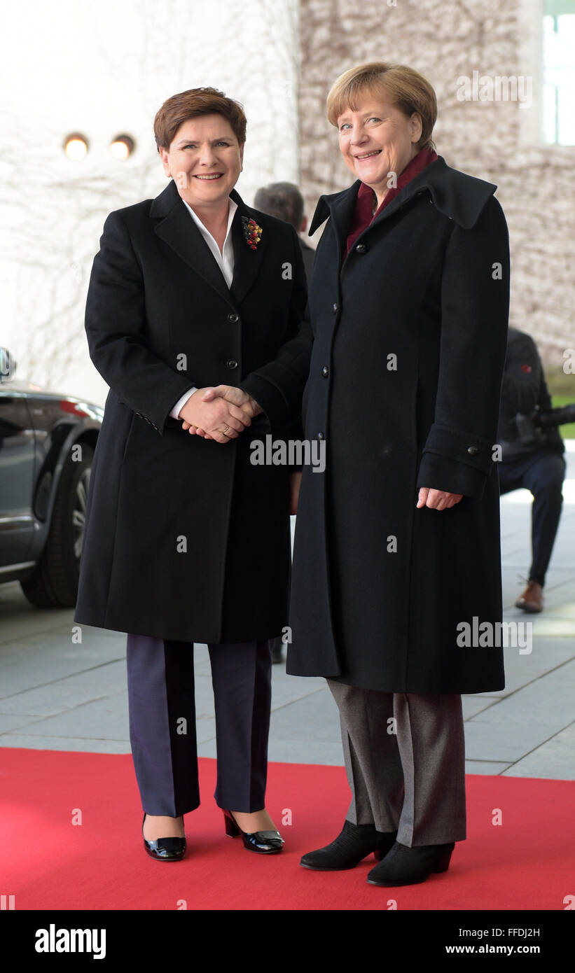 Berlin, Germany. 12th Feb, 2016. German Chancellor Angela Merkel (R ...