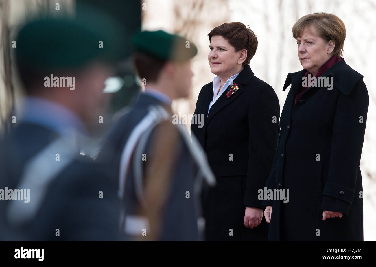 Berlin, Germany. 12th Feb, 2016. German Chancellor Angela Merkel (R ...