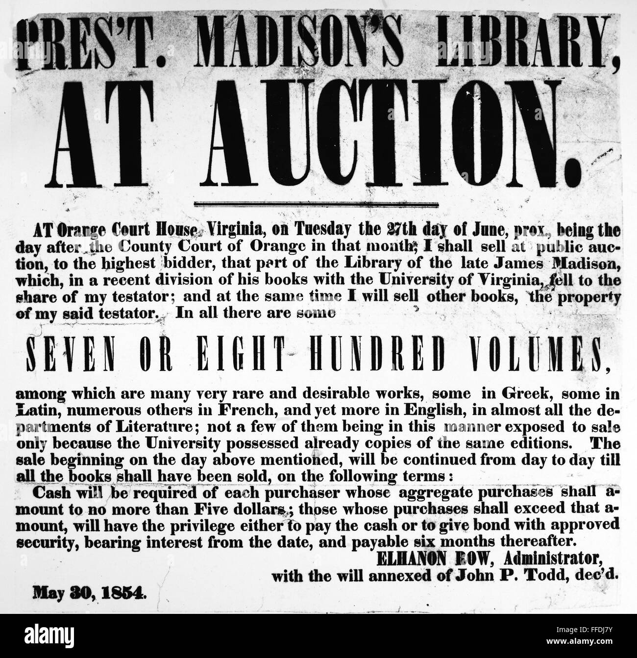 MADISON: LIBRARY AUCTION. /nBroadside announcing an auction of books ...