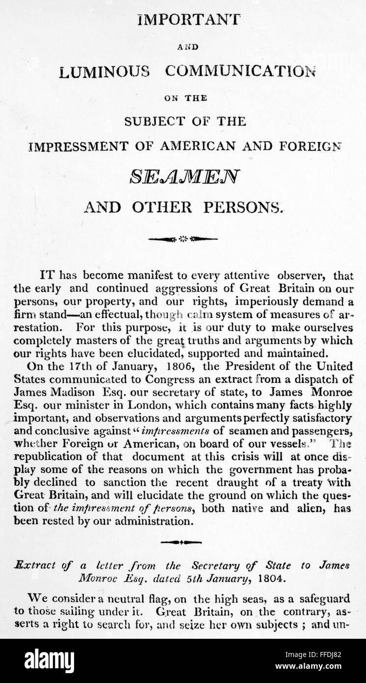MADISON: IMPRESSMENT, 1804. /nPublic letter by Secretary of State James ...