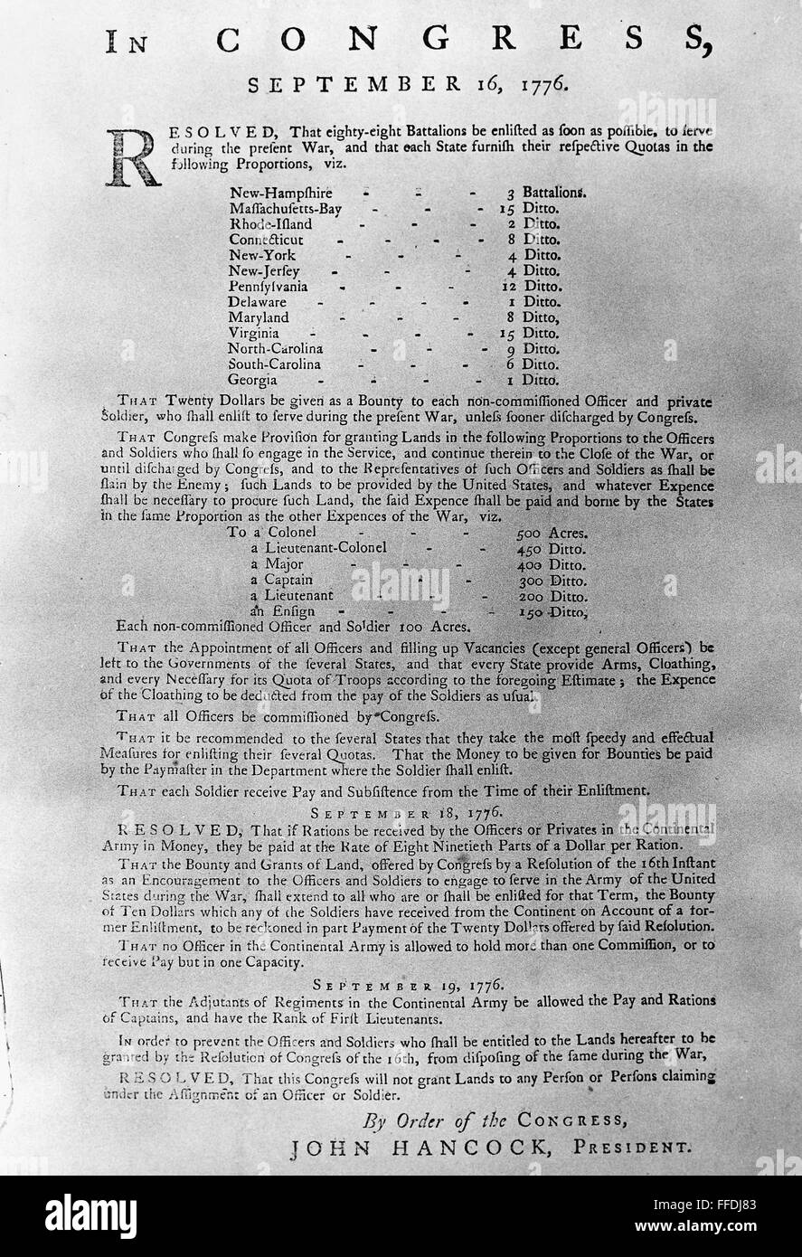 MILITARY ESTABLISHMENT, 1776. /nPlan created by Congress in September ...