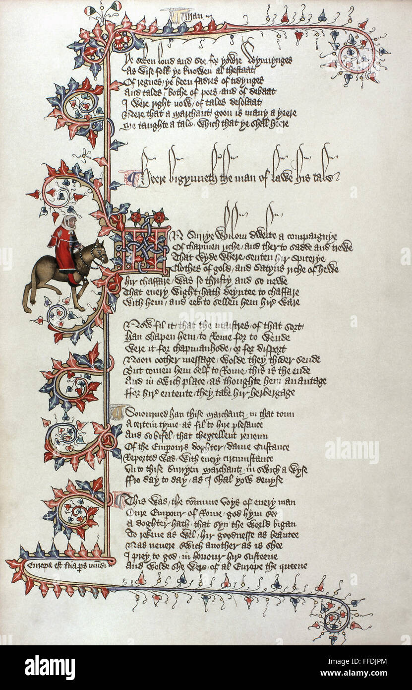 CHAUCER: CANTERBURY TALES. /nThe Man of Laws. A page from a facsimile ...