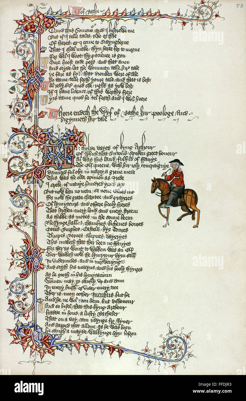 CHAUCER: CANTERBURY TALES. /nThe Wife of Bath. A page from a facsimile ...