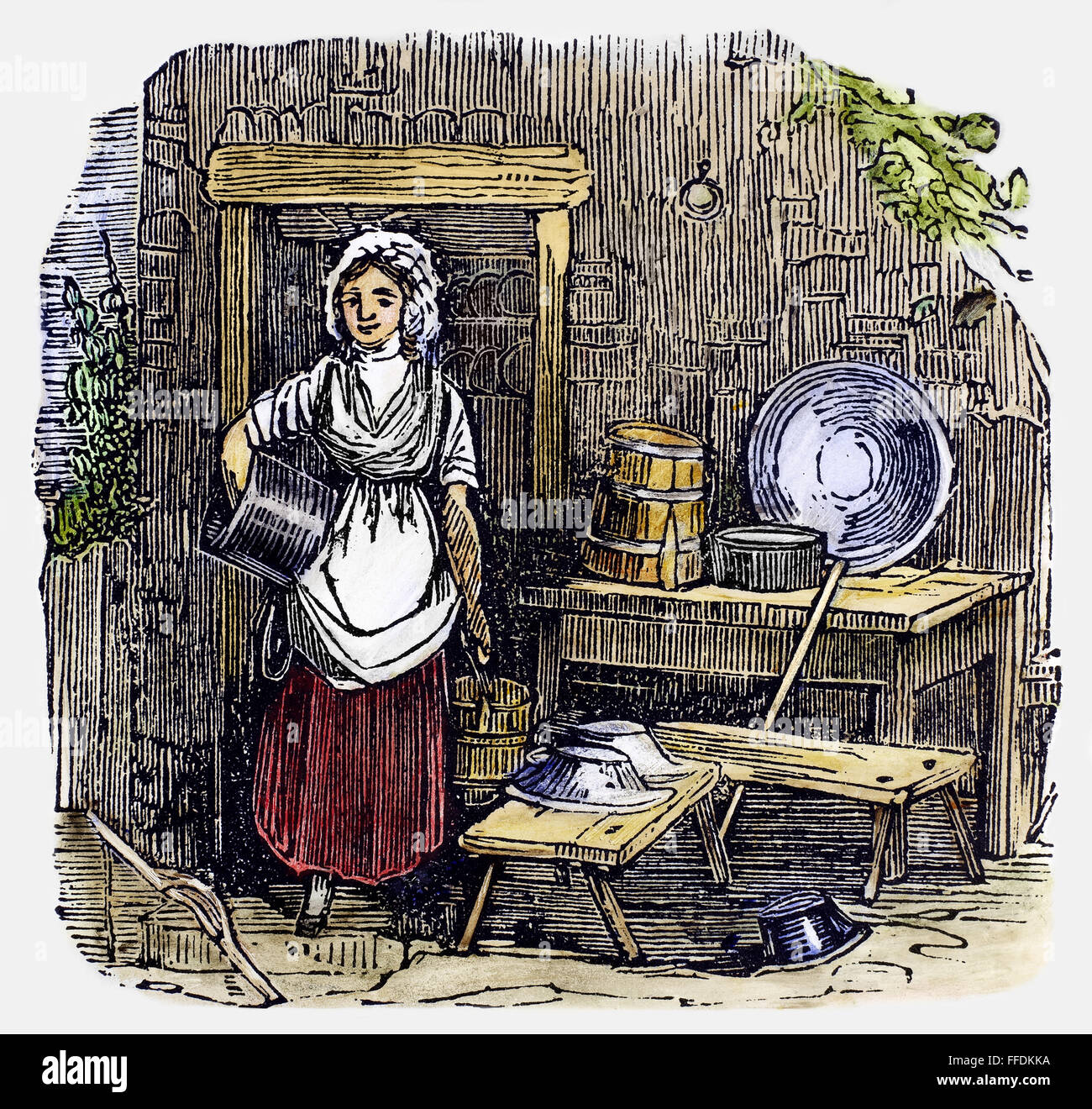 DAILY LIFE: HOUSEWORK. /nWood engraving, American, early 19th century ...