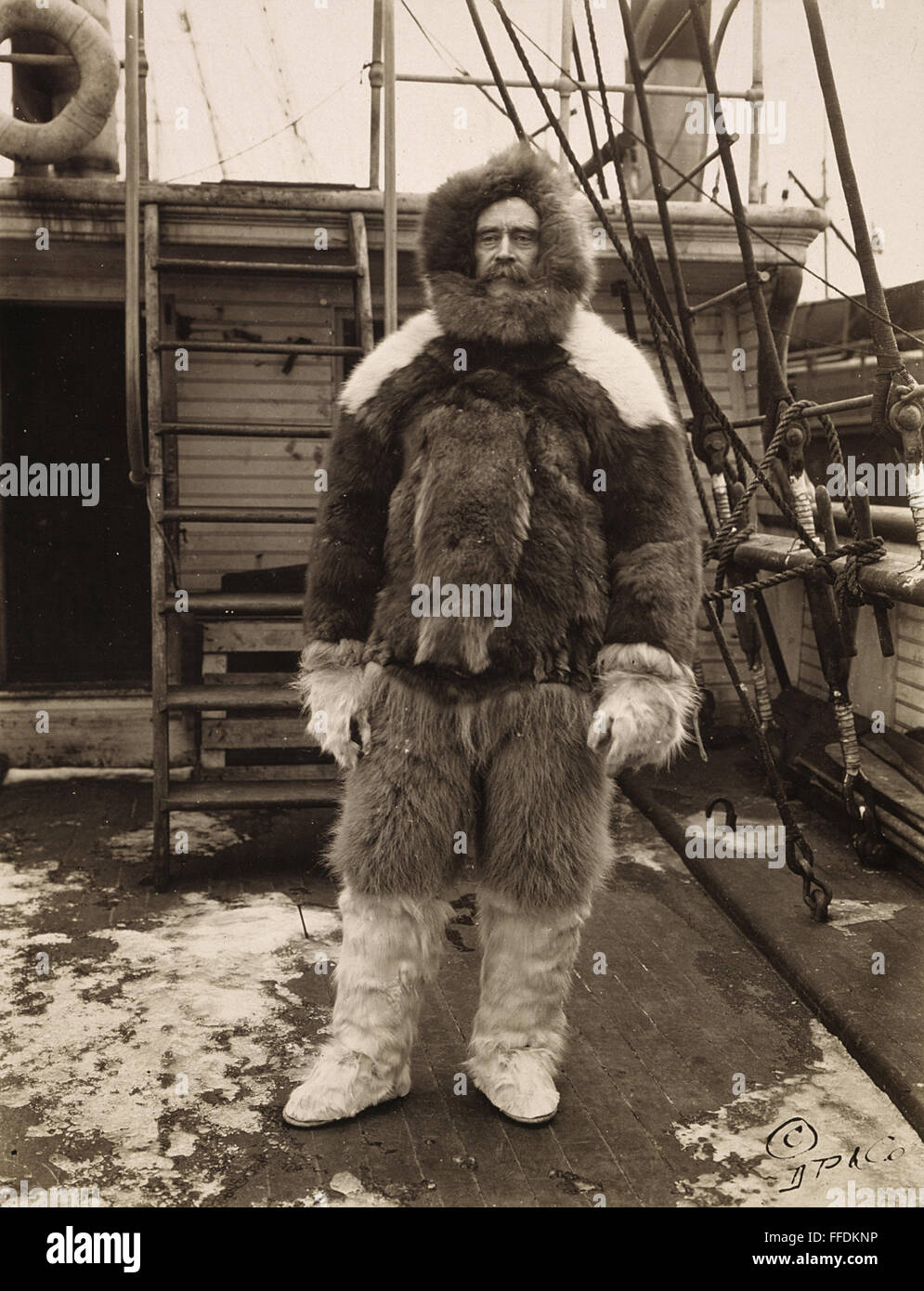 ROBERT PEARY (1856-1920). /nAmerican arctic explorer. Peary on deck of ...