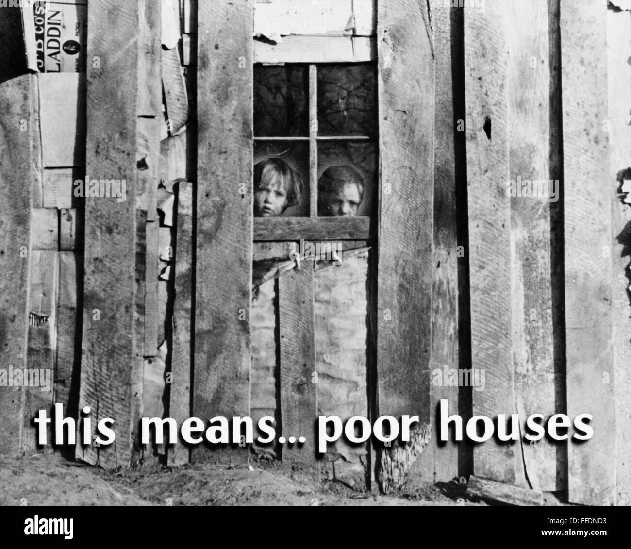 POVERTY FILM STRIP, 1942. /nFrame from a film strip about poverty in ...