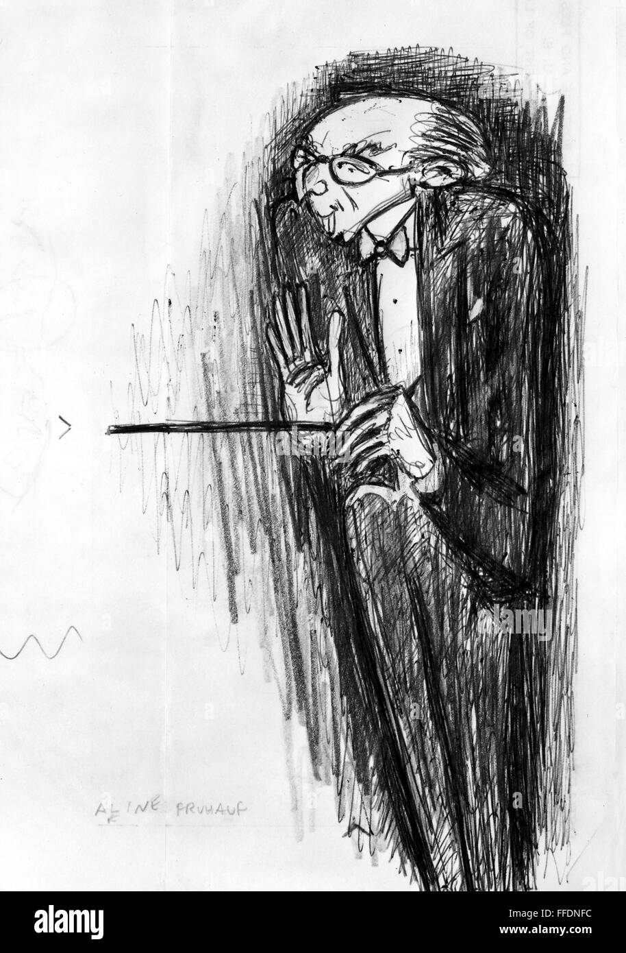 AARON COPLAND (1900-1990). /nAmerican composer. Pencil drawing by Aline ...