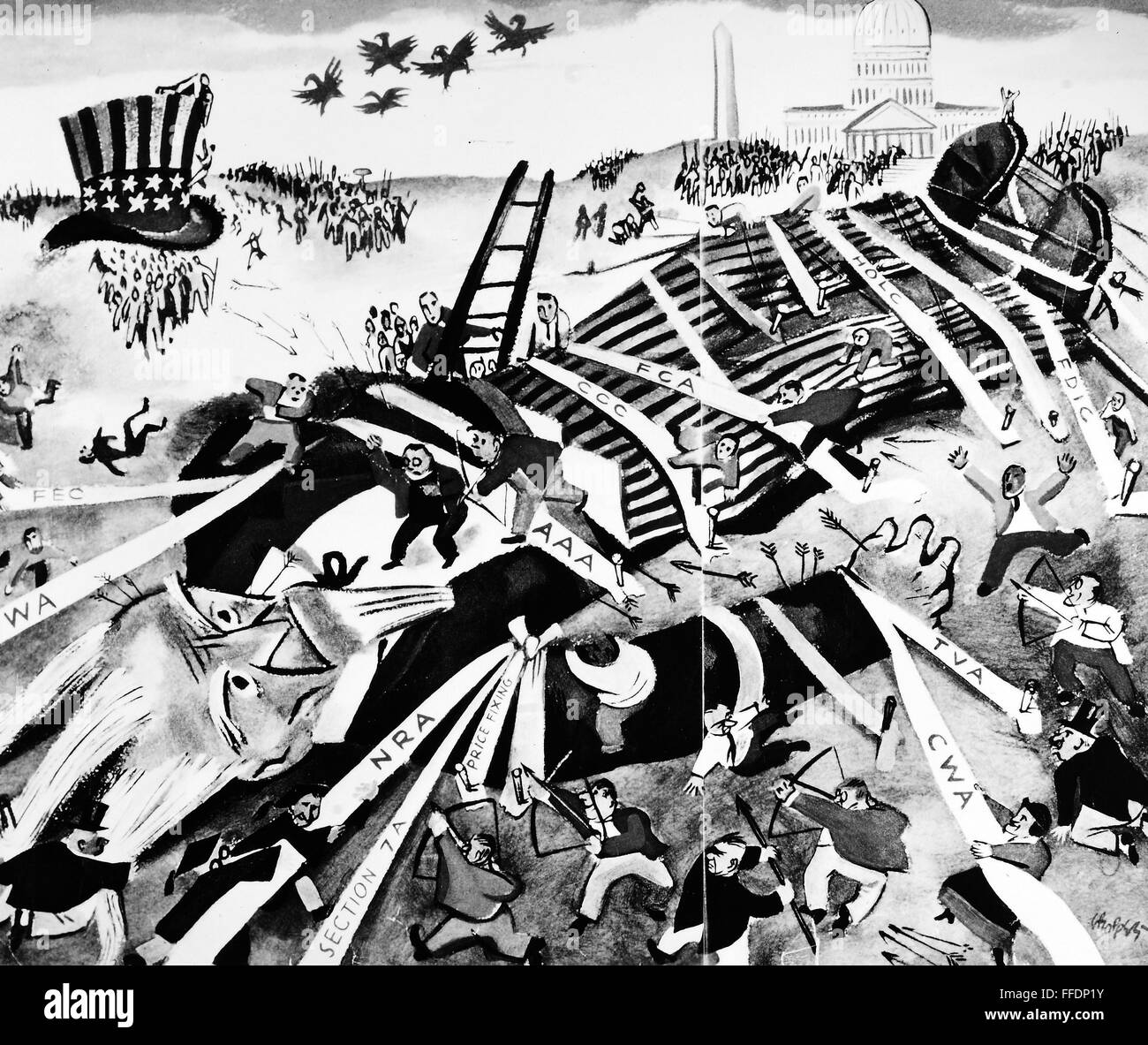 CARTOON: NEW DEAL, 1935. /nAmerican cartoon depicting Uncle Sam being ... CARTOON: NEW DEAL, 1935. /nAmerican cartoon depicting Uncle Sam being ...