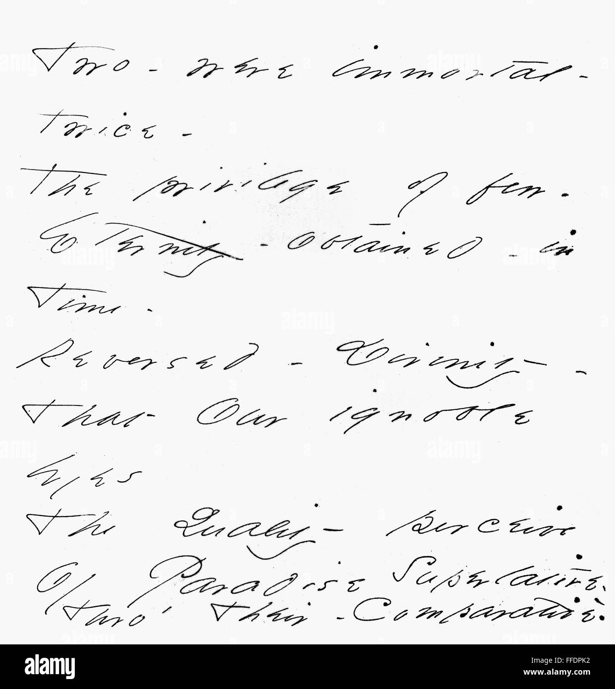 EMILY ELIZABETH DICKINSON /n(1830-1886). American poet. Manuscript of ...