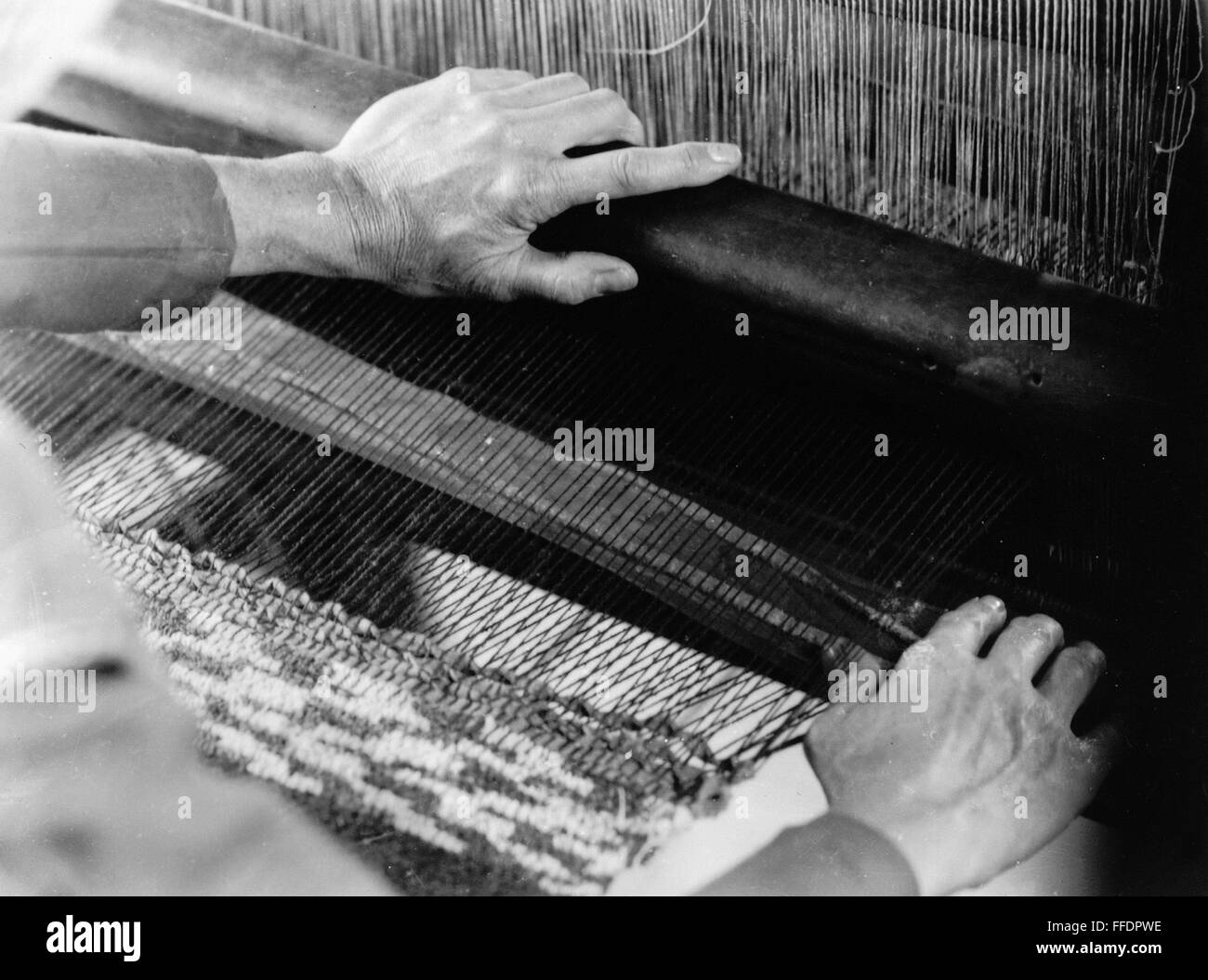 SHAKER WEAVING, 1930s. /nA close-up view of Sister Alice Smith's hands ...