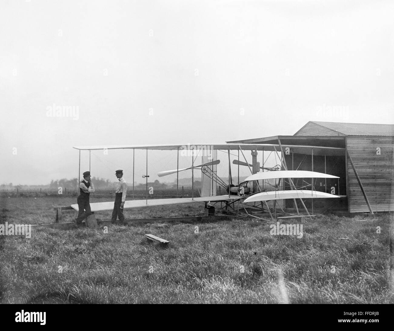 WRIGHT AIRPLANE, 1904. /nWilbur and Orville Wright with their second ...