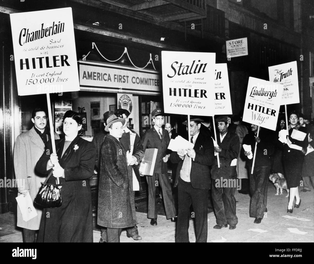 AMERICA FIRST, 1941. /nPeople demonstrating against an America First ...