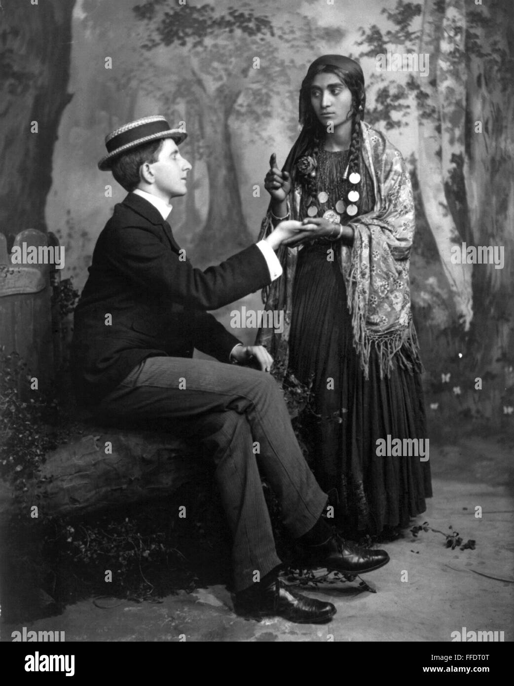 PALM-READING, c1910. /nA staged depiction of a Gypsy woman reading a ...