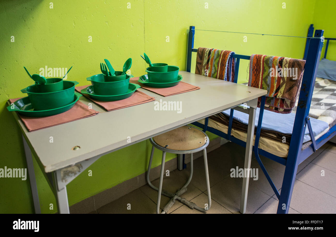 Inside the prison cell of the Sluzewiec Prison in Warsaw, Poland Stock ...
