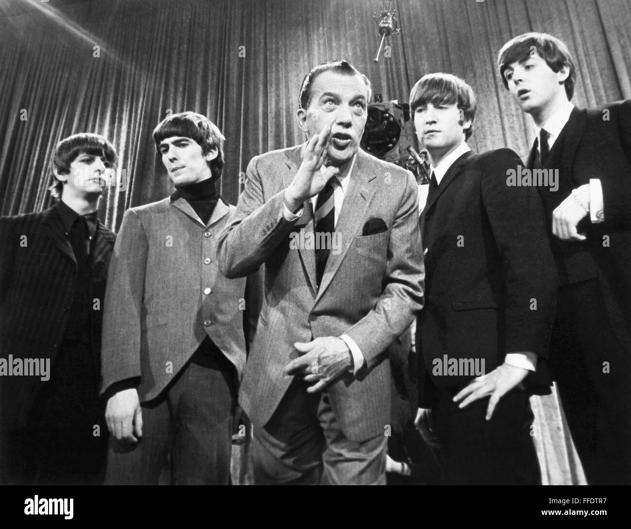 BEATLES AND ED SULLIVAN./nThe Beatles photographed on the set of 'The ...
