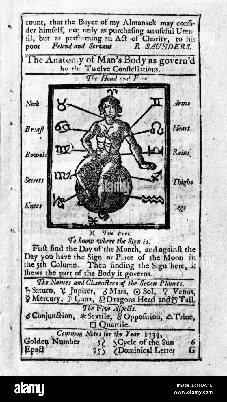 POOR RICHARD'S ALMANACK. /nPage from the 1733 edition of 'Poor Richard ...