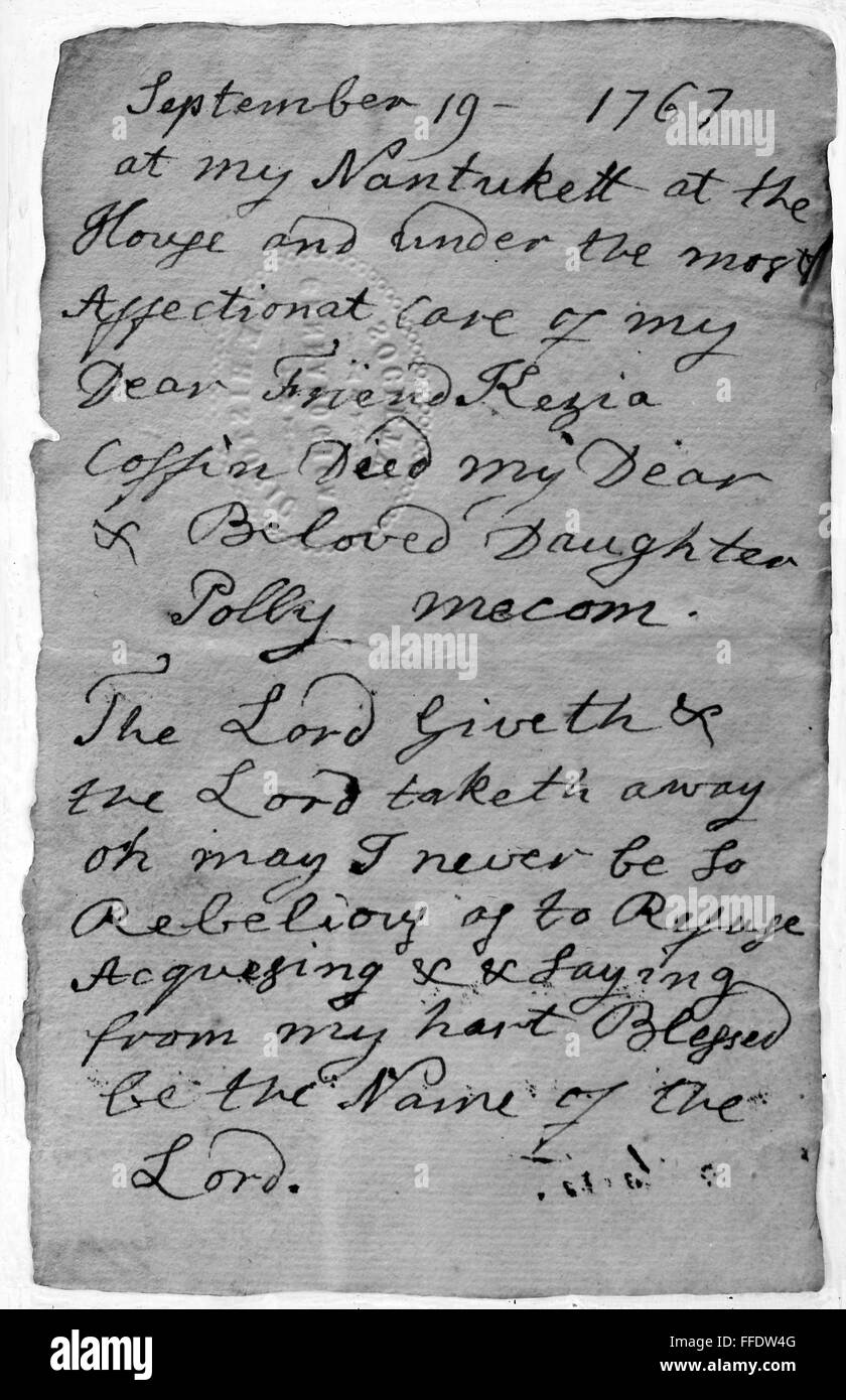 JANE FRANKLIN MECOM /n(1712-1794). Youngest sister of Benjamin Franklin ...