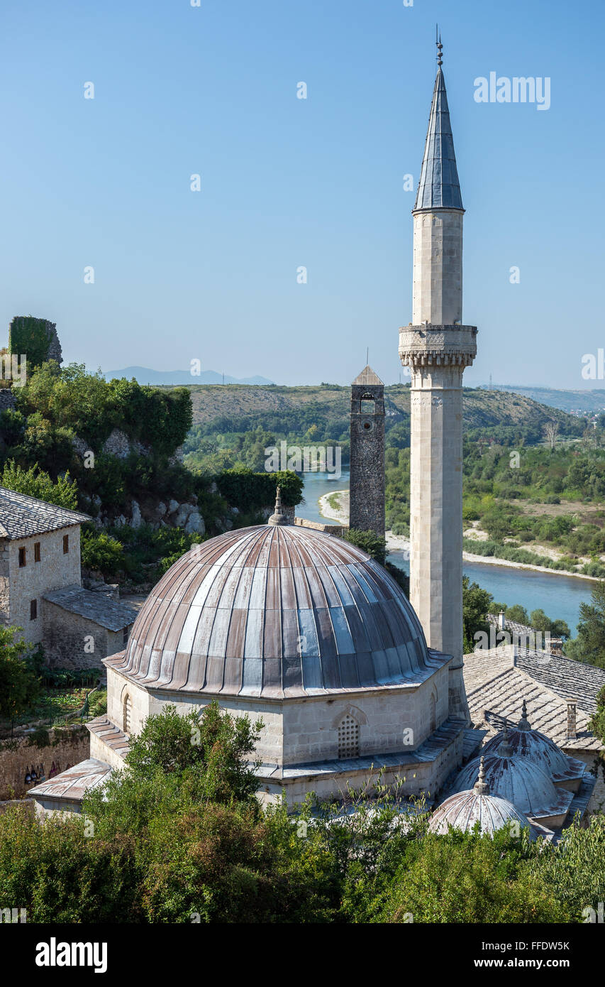 The Hajji Alija Mosque built in 1563 in Pocitelj fortified village over ...