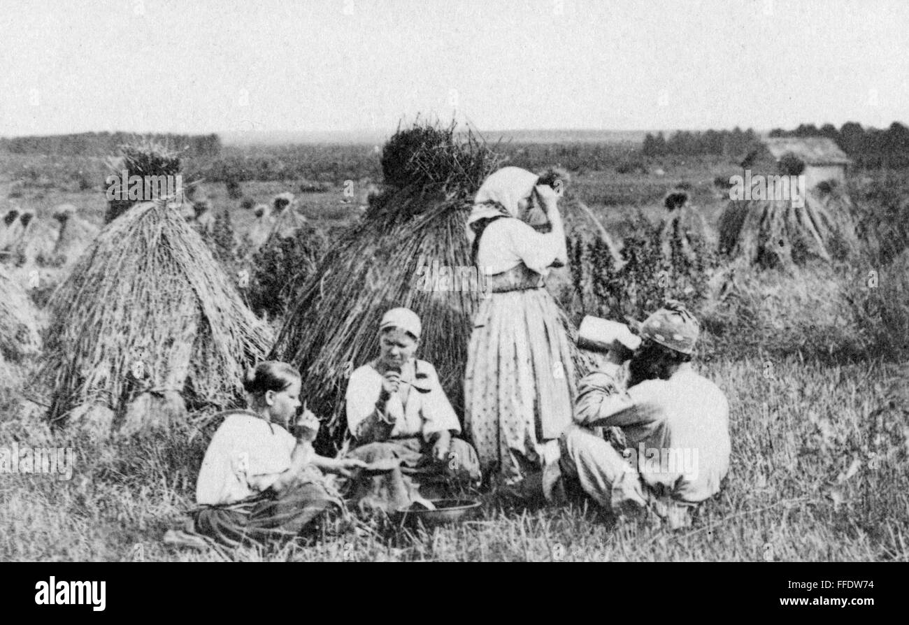 RUSSIA: PEASANTS, c1870. /nThree female and one male Russian peasants ...