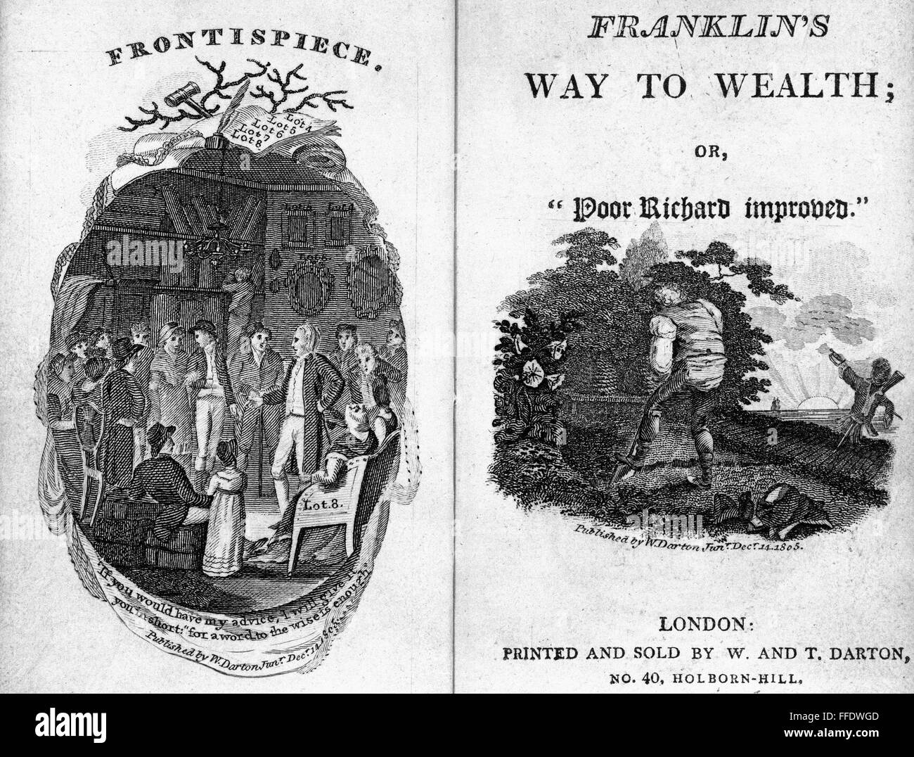 FRANKLIN: WAY TO WEALTH. /nFrontispiece and title page to an 1807 ...