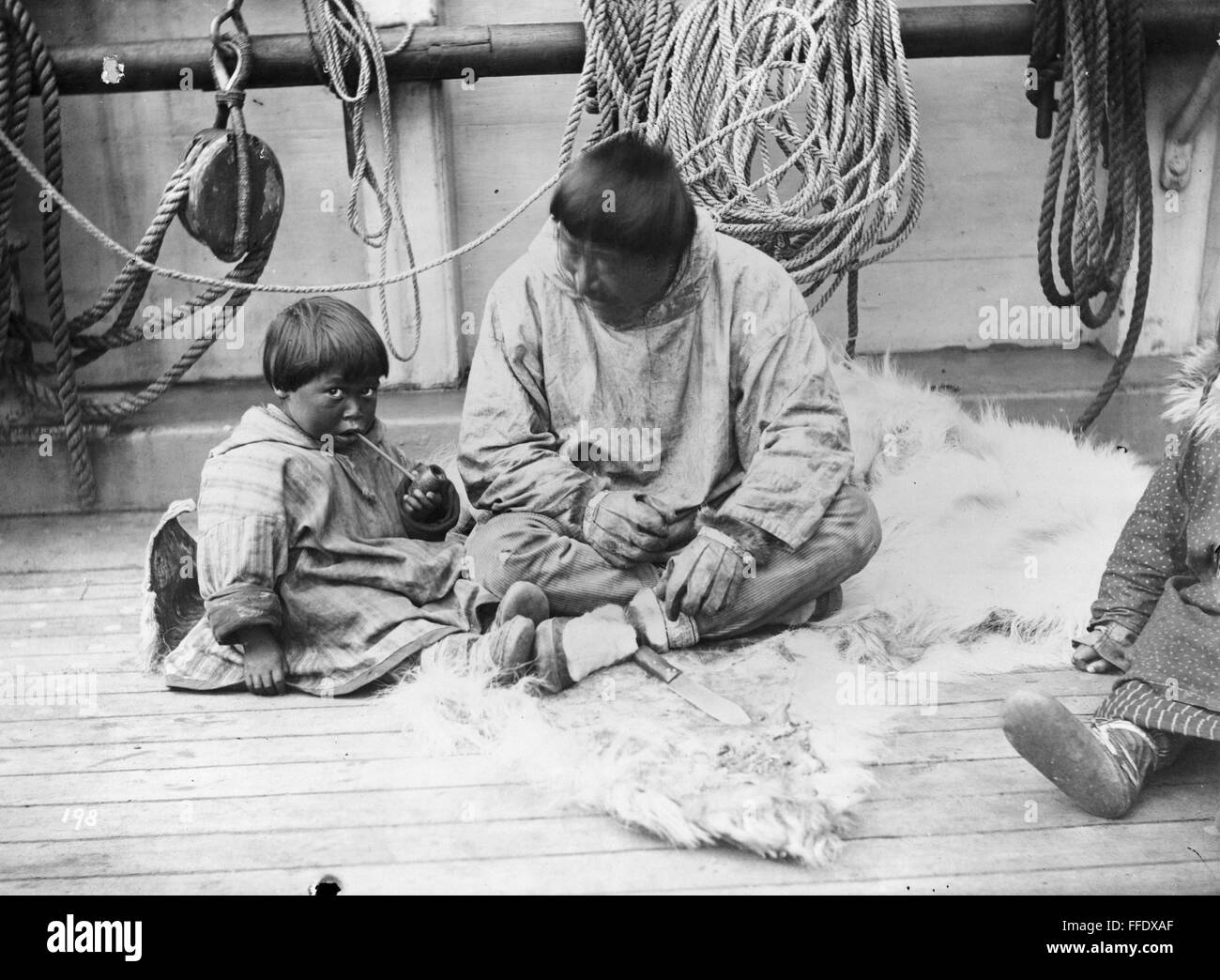 ALASKA: WHALER, 1897. /nInuit aboard the deck of a whaler off the coast ...