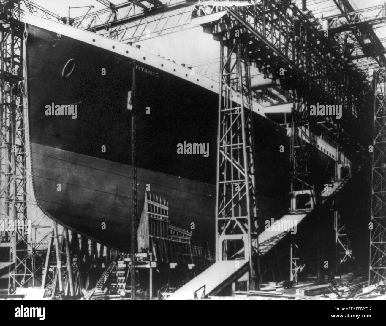 TITANIC: CONSTRUCTION, 1912. /nThe RMS 'Titanic' in drydock at Harland ...