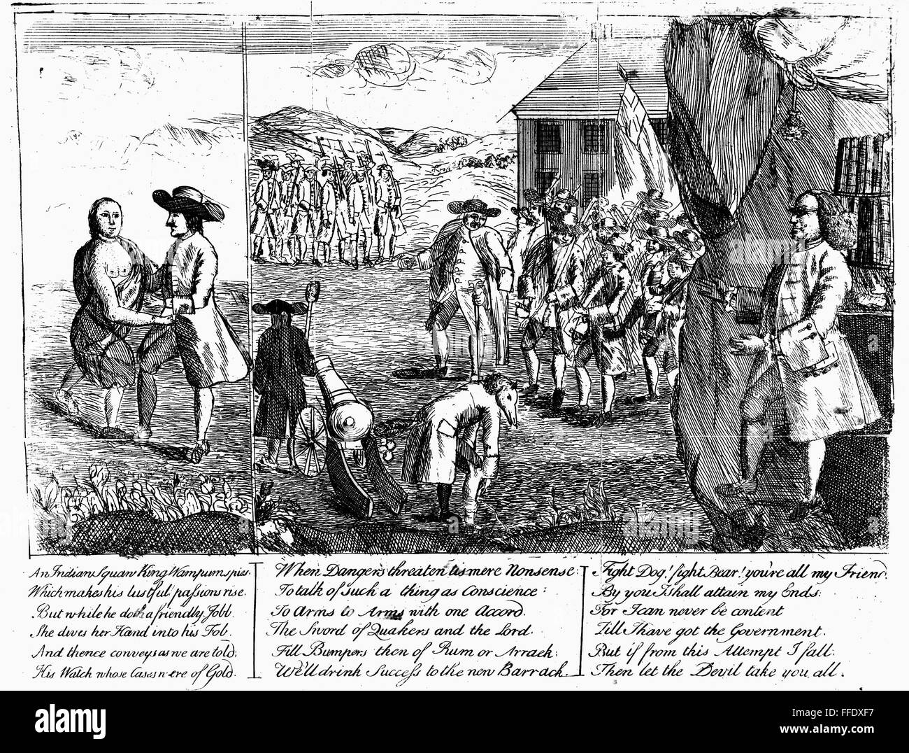 FRANKLIN: CARTOON, 1764. /n'The March of the Paxton Men.' Cartoon ...