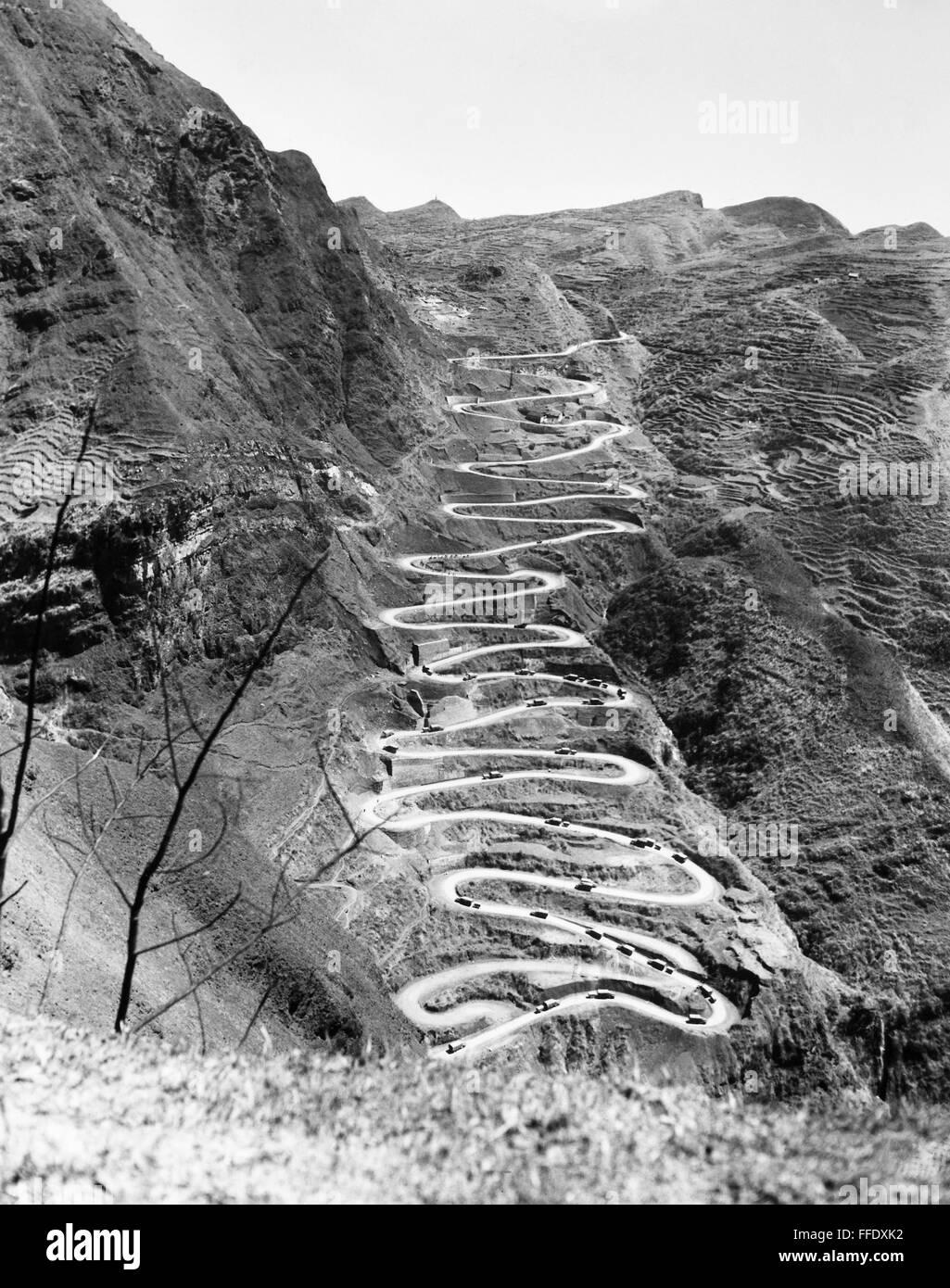 CHINA: LEDO ROAD, 1945. /nA U.S. military convoy drives on the ...