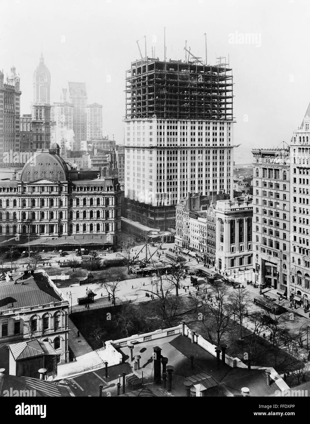 WOOLWORTH BUILDING, 1912. /nPartially constructed lower section of the ...