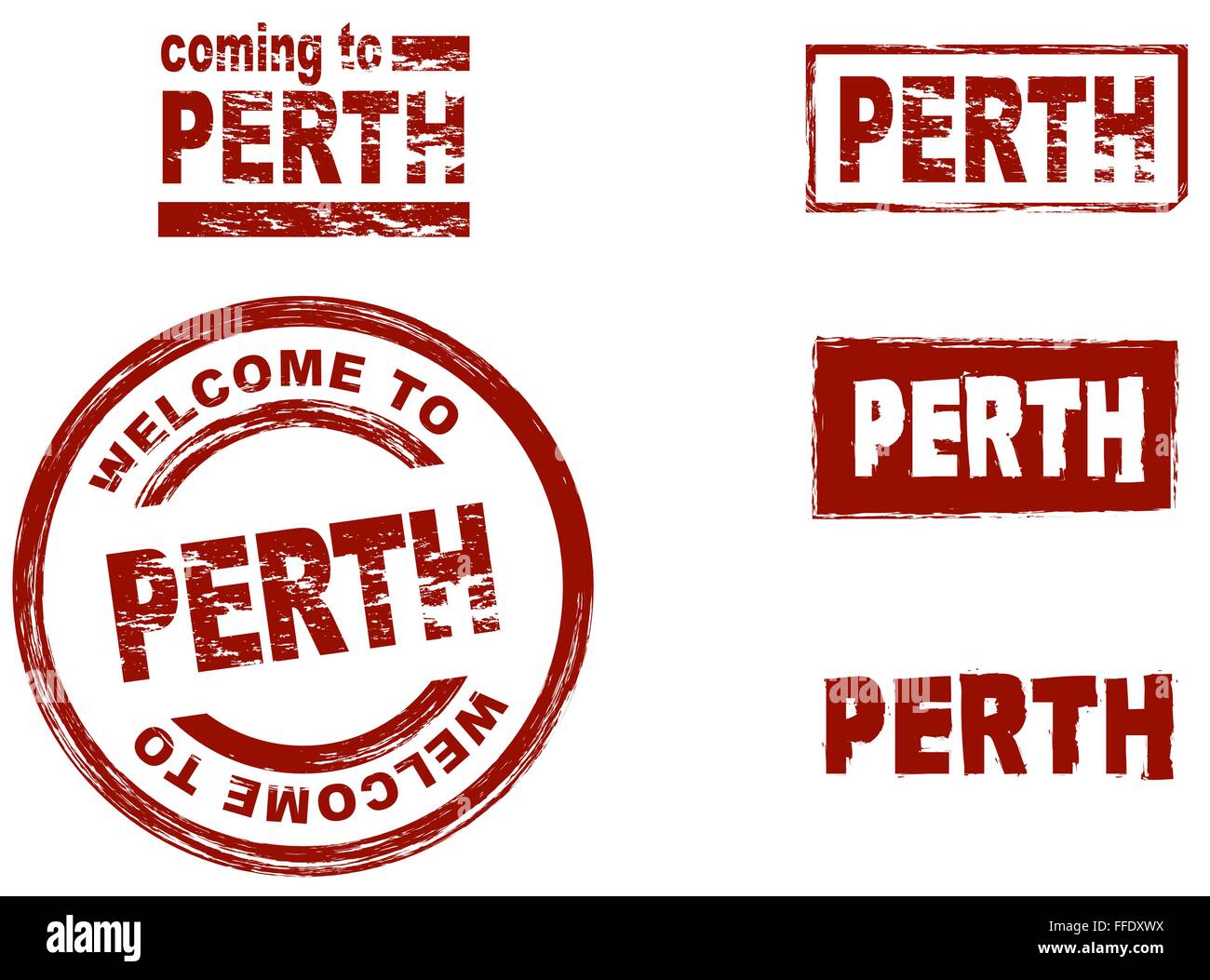 Set of stylized ink stamps showing the city of Perth Stock Vector Image ...