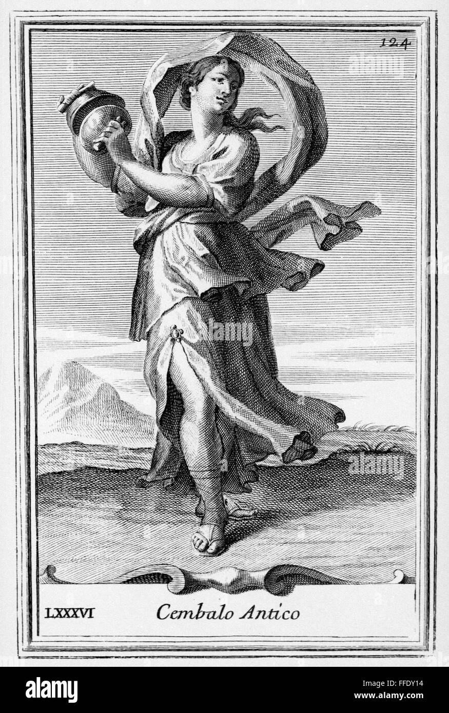 CYMBALS, 1723. /nA woman playing cup-shaped cymbals from the ancient ...