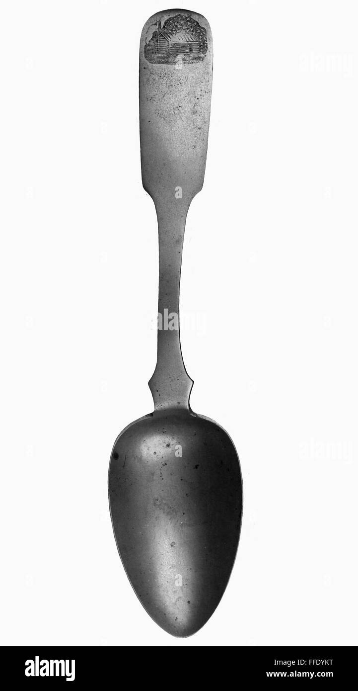 WHIG PARTY SPOON, 1840. /nSpoon engraved with a log cabin, made during ...