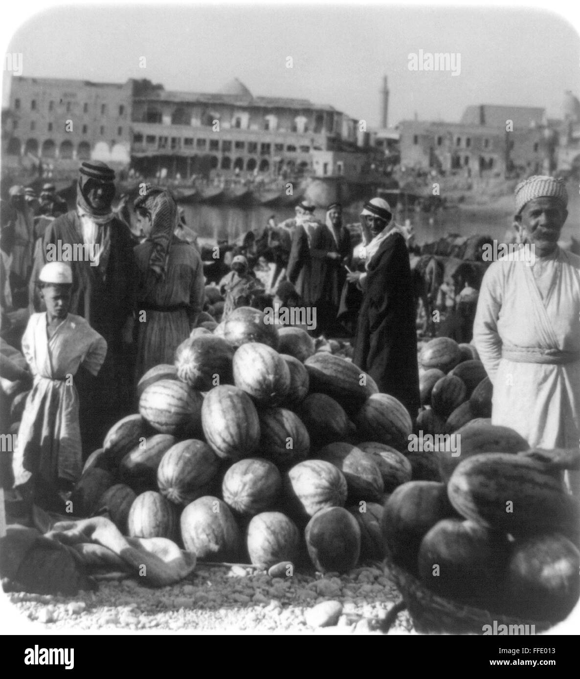 IRAQ: FRUIT MARKET, 1932. /nWatermelon vendors at a fruit market at ...