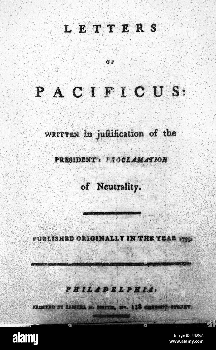 HAMILTON: TITLE PAGE, 1793. /n'Letters of Pacificus.' One of the public ...