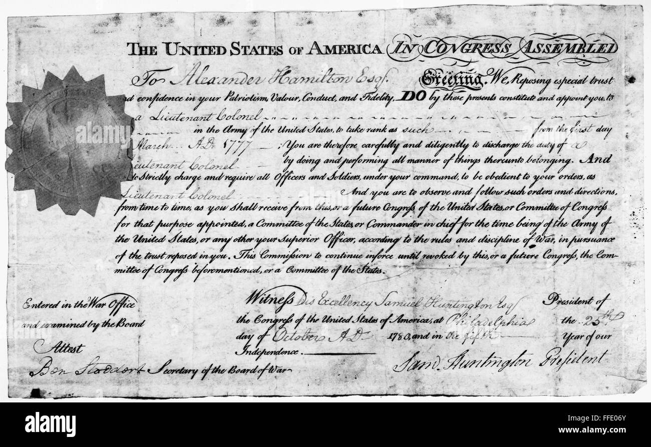HAMILTON: APPOINTMENT, 1777. /nAppointment of Alexander Hamilton to a ...