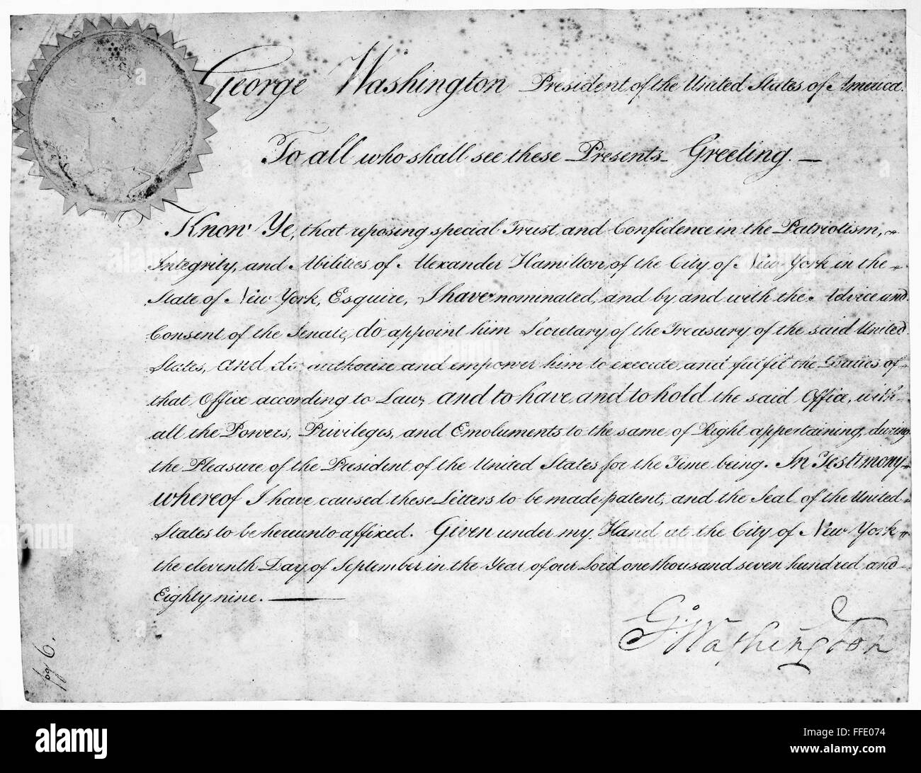 HAMILTON: CERTIFICATE, 1789. /nCertificate of Alexander Hamilton's ...