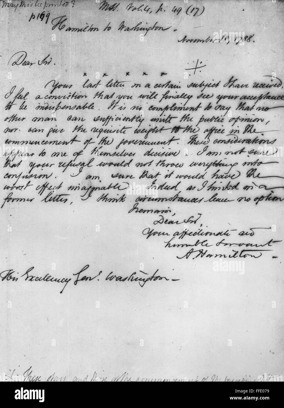 HAMILTON: LETTER 1788. /nLetter from Alexander Hamilton to George ...