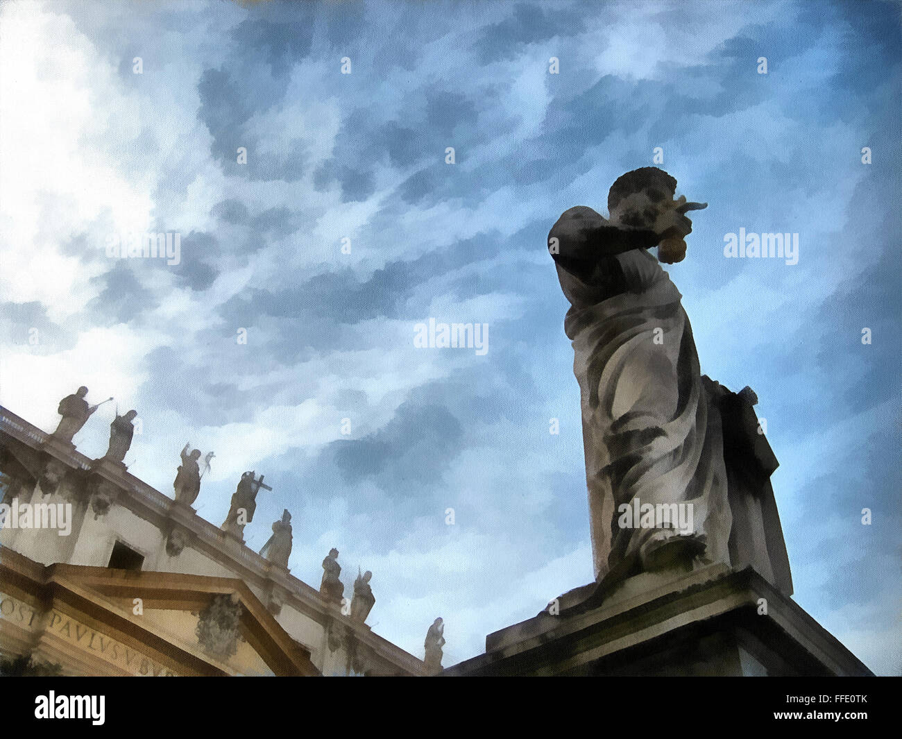 St Peter holding the golden key to heaven in the Vatican square, Rome ...